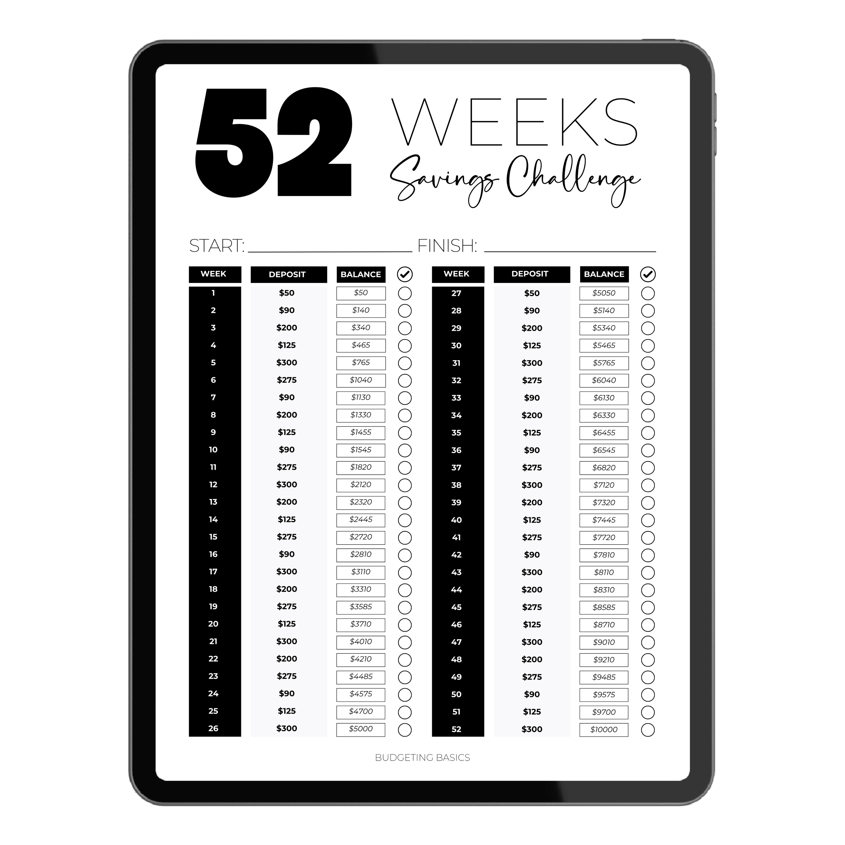 52 Weeks Savings Challenge | Printable – Budgeting Basics